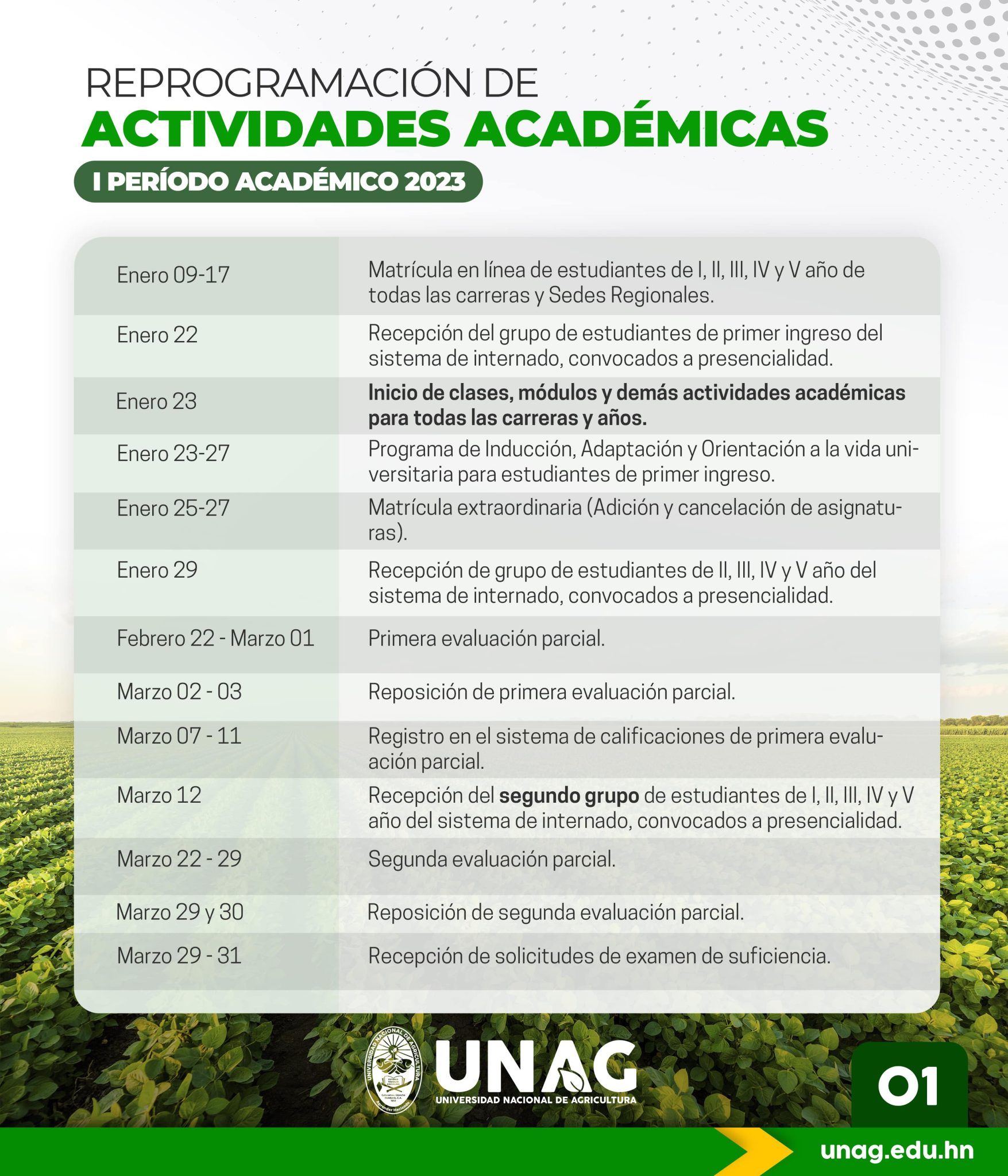 Calendario de Actividades Académicas para el I Período Académico 2023 ...