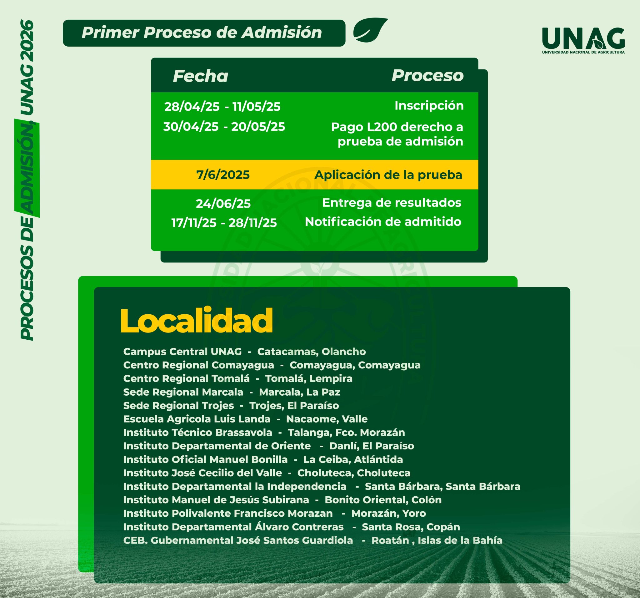 Procesos de admisión UNAG 2026 | UNAG